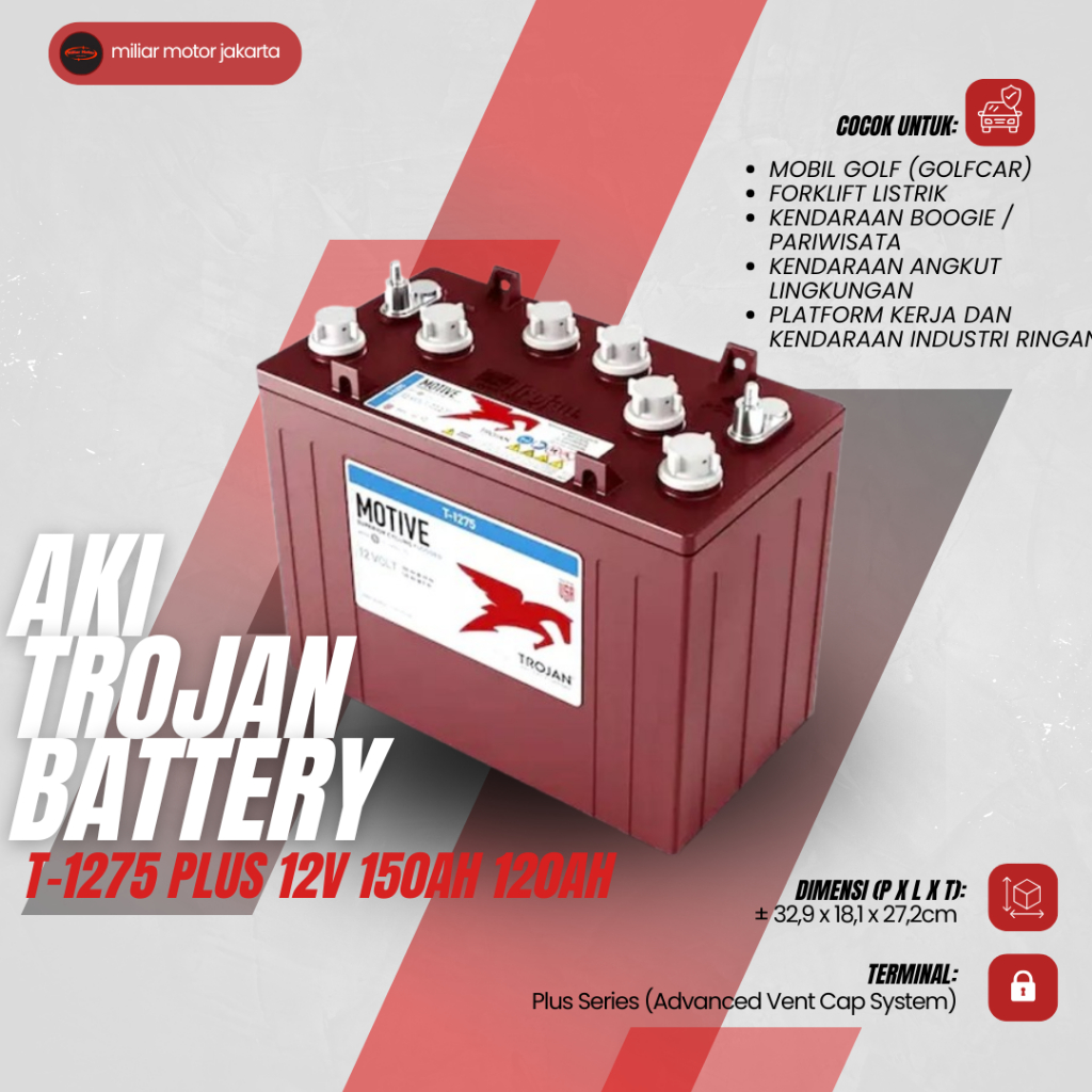 Jual Aki Trojan Battery T-1275 Plus 12V 150Ah 120Ah Forklift Golf Car ...