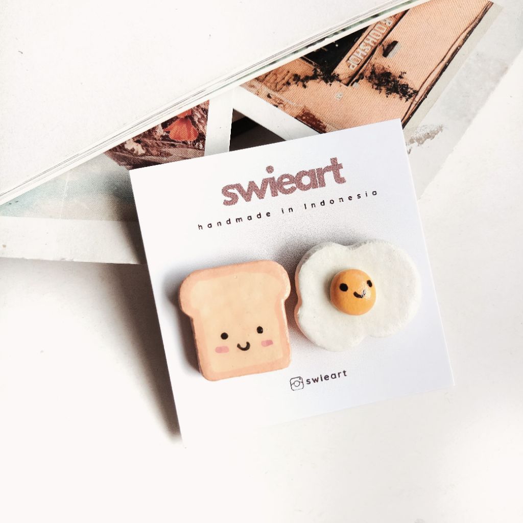 Jual Egg and toast Handmade Air Dry Clay Pins with Glossy Finish | Bros ...