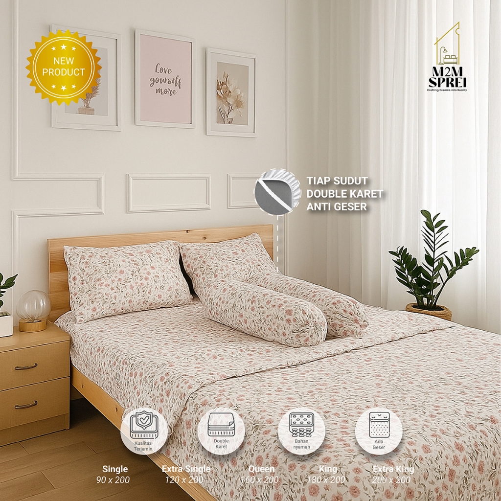 Jual Sprei Double Karet Motif Bunga Tinggi 20 & 30 CM Ukuran 90x200 ...