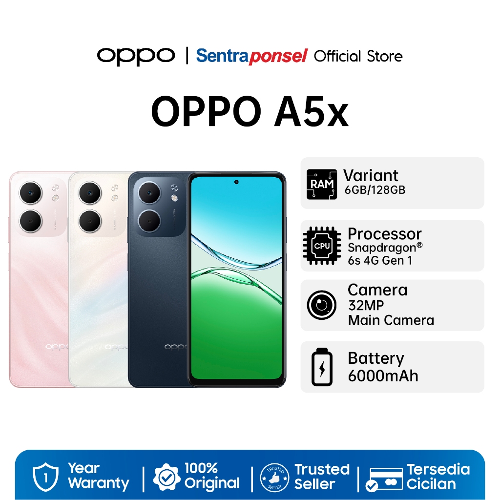 Jual OPPO A5x 6GB/128GB Military-Grade Shock Resistance, IP65 Water Resistant, 6000mAh Large ...