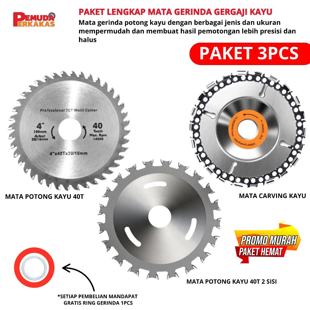 Jual PAKET 3 PCS Mata Gergaji Kayu 4inch Circular Saw Blade Mata Pisau ...