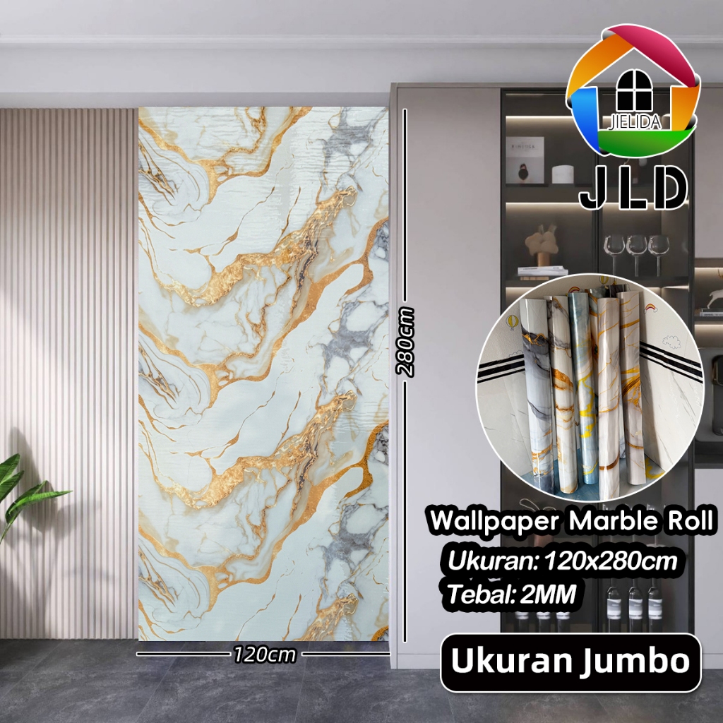 Jual JieLiDa Wallpaper Dinding Vinyl Marble 1.2 x 2.8 Meter Tebal 2mm ...