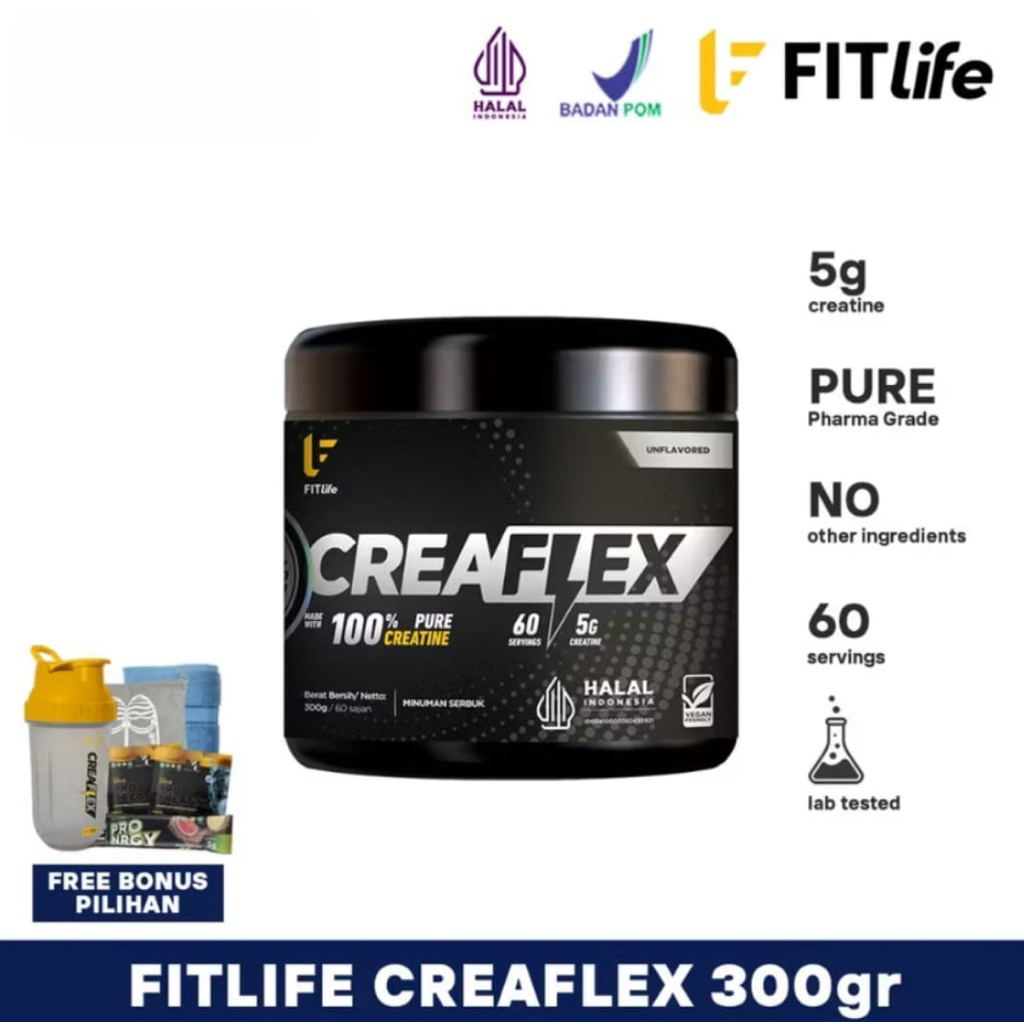 Jual FITLIFE Creaflex Creatine Monohydrate 300 gram- Pure Creatine ...