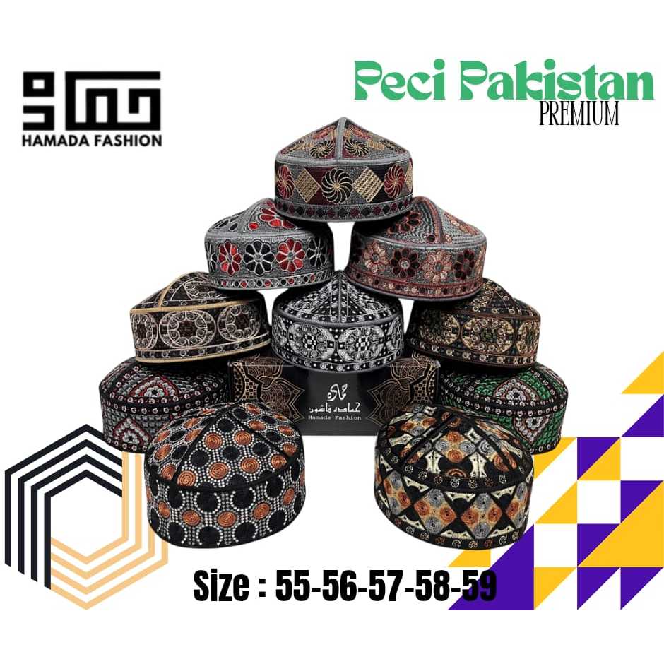 Jual PECI PAKISTAN DEWASA KEMASAN BOX Bordir Premium, Peci Pakistan ...