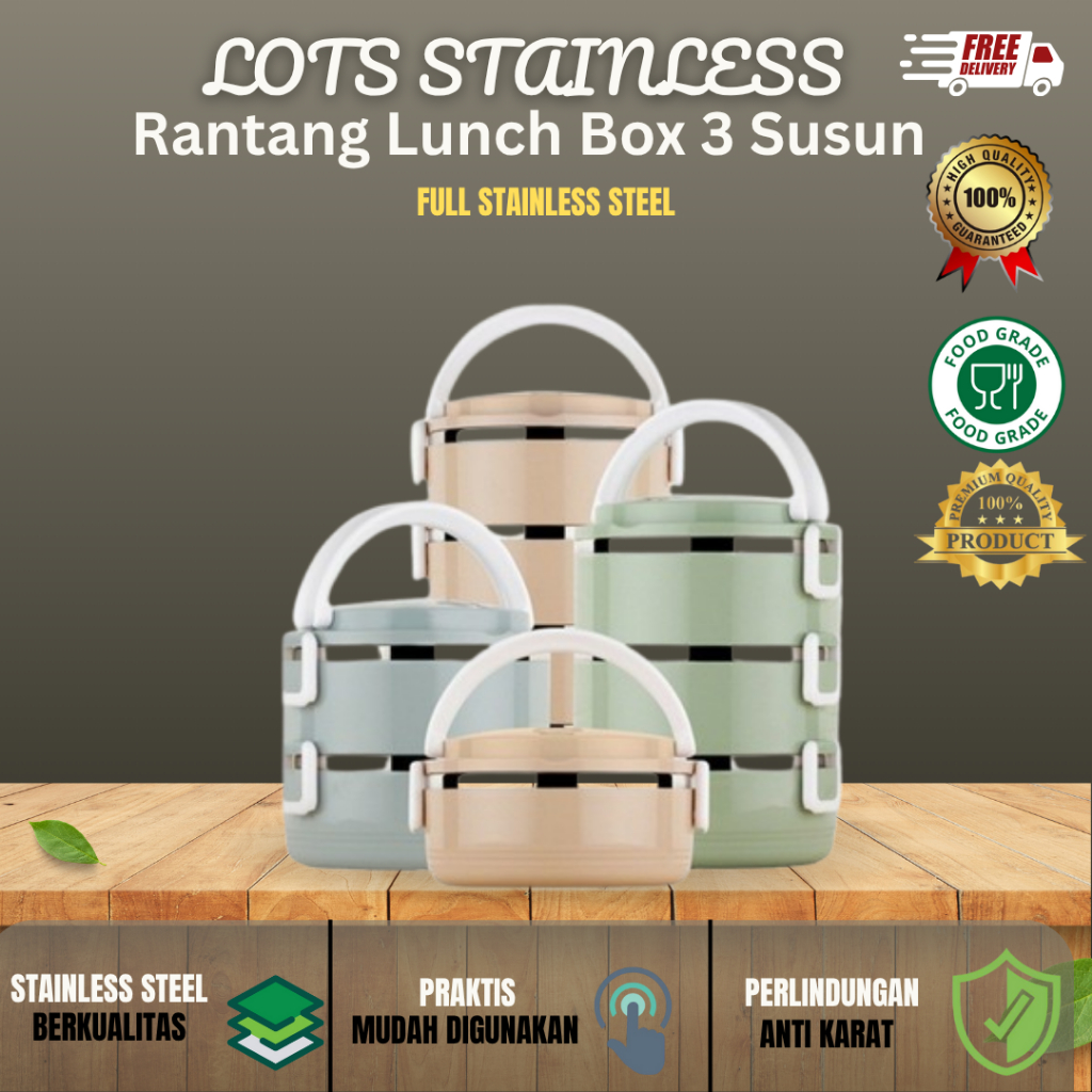 Jual LOTS STAINLESS - Rantang Lunch Box 3 Susun 4 Susun Polos Lucu ...
