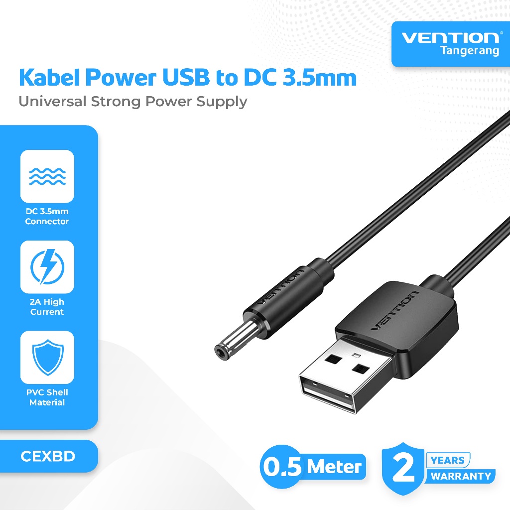 Jual Vention Kabel Power USB to DC 3.5mm 5V 2A Universal Strong Power ...