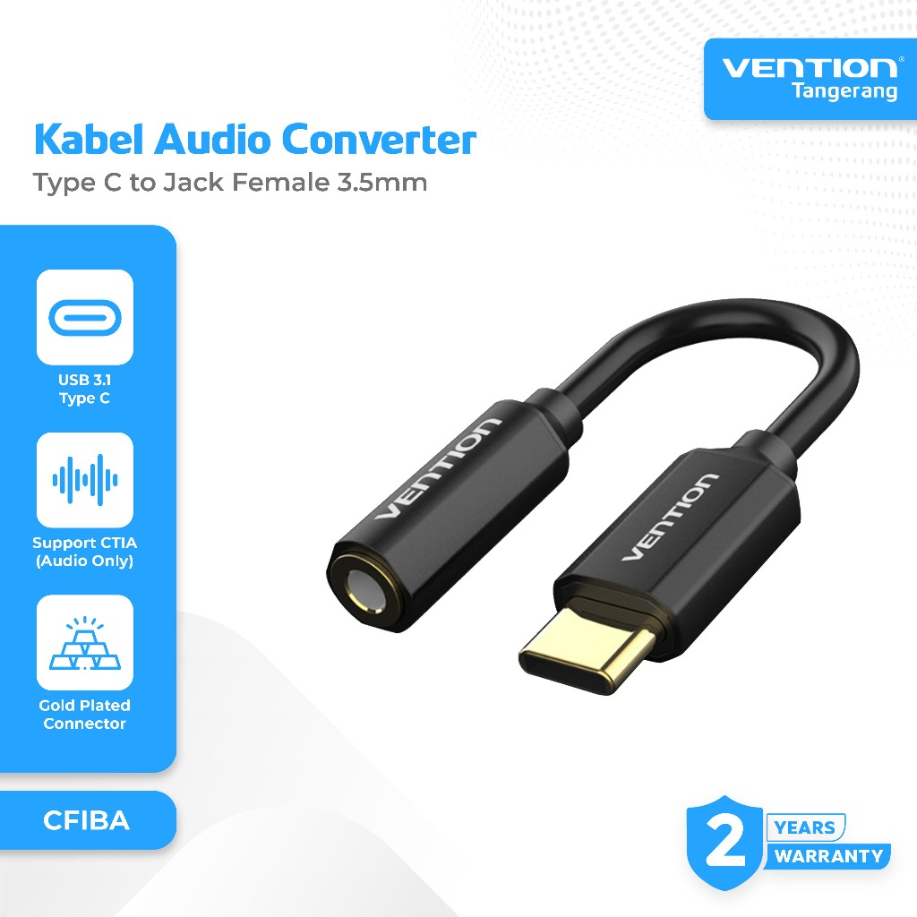 Jual Vention Kabel Audio Converter Type C to Jack Female 3.5mm PVC Gold ...