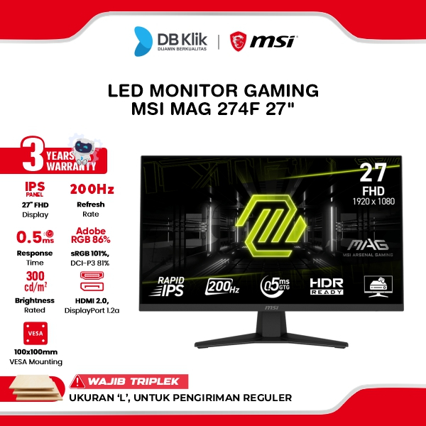 Jual MSI LED Monitor Gaming MAG 274F 27" IPS FHD 200Hz 0.5ms AMD ...