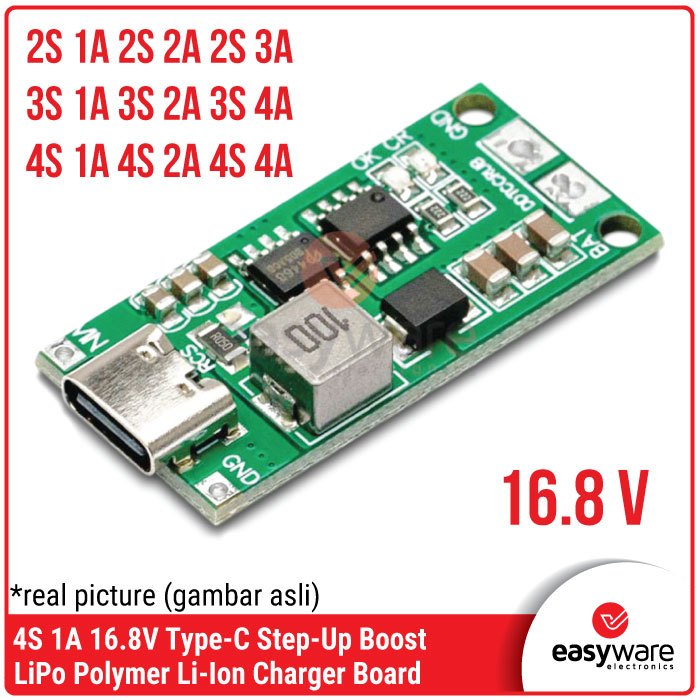 Jual 2S 3S 4S 1A 2A 4A 16.8V Type C USB-C Step Up Boost LiPo Polymer Li ...