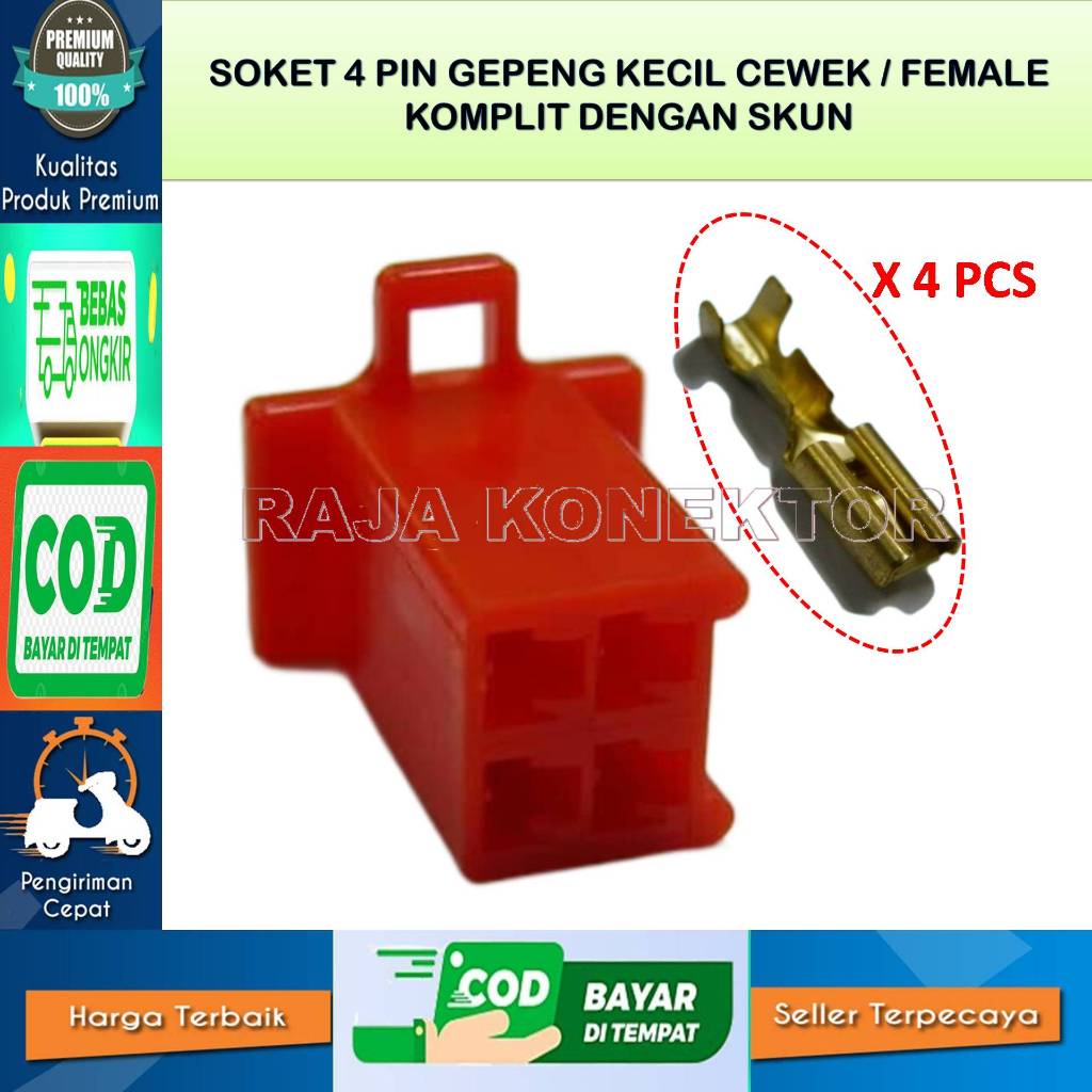 Jual SOCKET KABEL MOTOR 4 PIN KECIL MERAH CEWE-SOCKET –SOCKET KABEL–4 ...