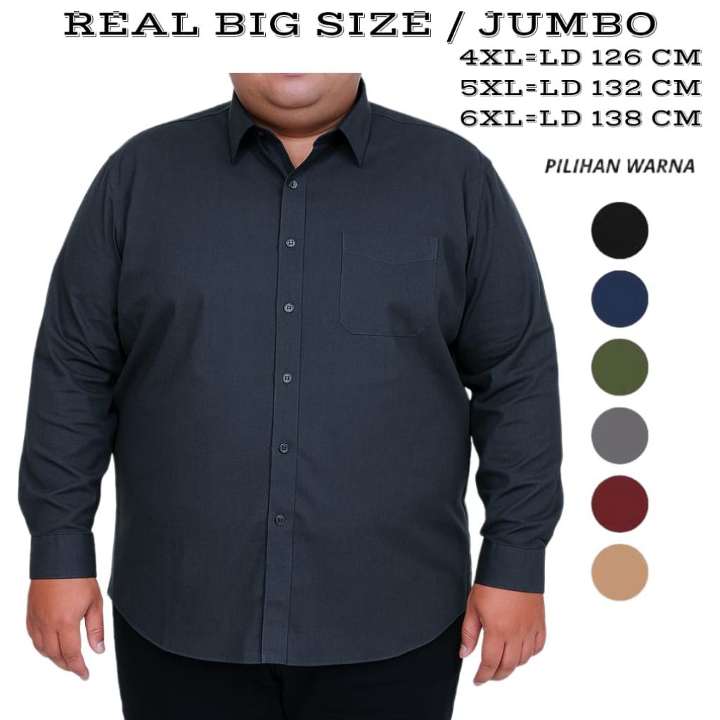Jual (BIG SIZE JUMBO)KEMEJA PRIA POLOS BIG SIZE 4XL 5XL 6XL KEMEJA HITAM JUMBO LENGAN PANJANG ...
