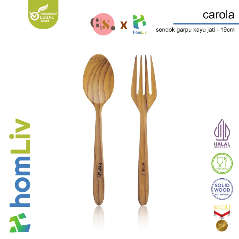 Jual GSJ - Original homLiv Sendok Garpu Kayu Set Carola Wooden Cutlery ...