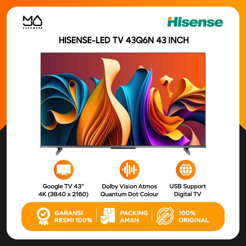 Jual Hisense 43Q6N 43" Inch QLED Quantum Dot Google Smart TV Bezelles Design Dolby Vision Atmos ...