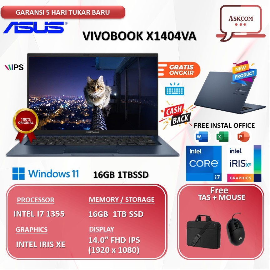Jual Laptop Asus VivoBook X1404VA I7 1355 16GB 1TB SSD W11 14.0FHD IPS ...