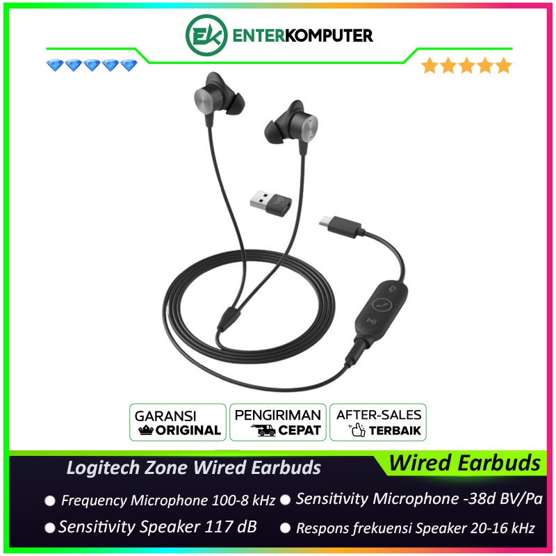 Jual Logitech Zone Wired Earbuds - Built for Business with Embedded ...