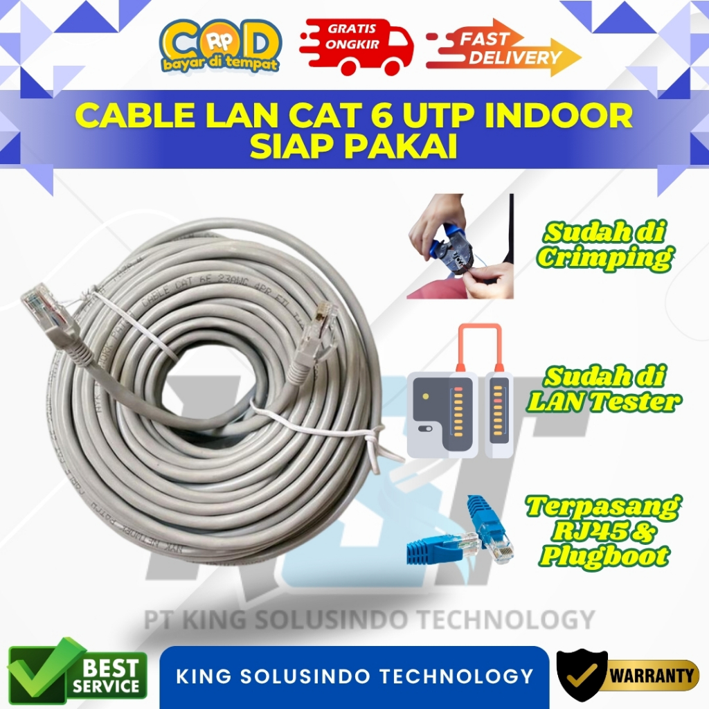 Jual Cable Kabel LAN Cat6 15 Meter Gratis RJ45 NYK Dan Plugboot | Shopee Indonesia