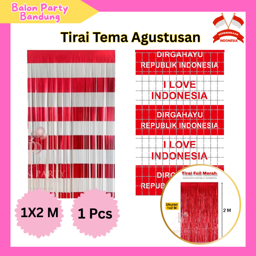 Jual [ SATUAN ] BALON PARTY Tirai Foil Merah Putih / Rumbai Aksesoris ...