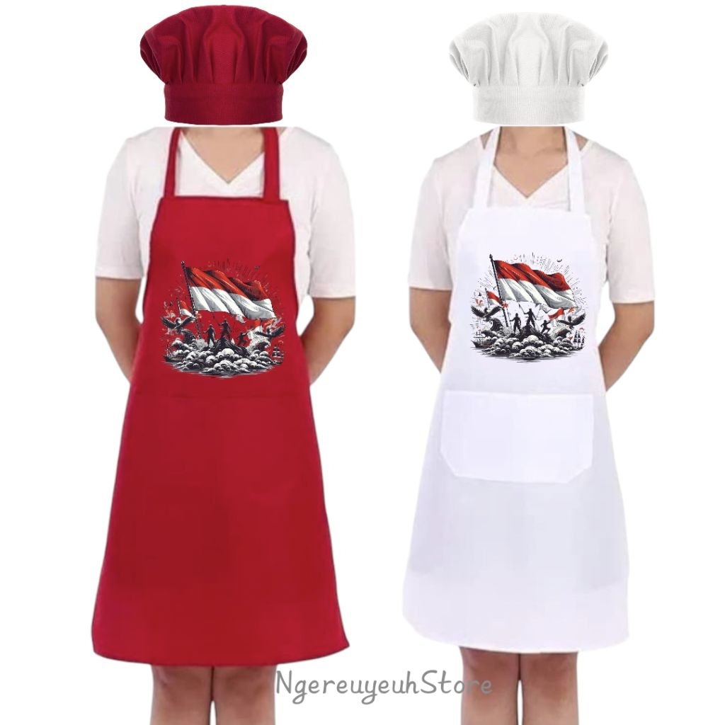 Jual Apron Celemek dan Topi Koki Dewasa Unisex Edisi 17 Agustus Ada ...