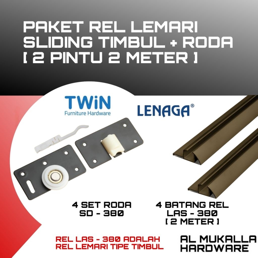 Jual [ 2 Pintu + 2 Meter ] Paket Rel Lemari Sliding Timbul 2 Pintu 2 Meter Rel LAS - 380 Lenaga ...