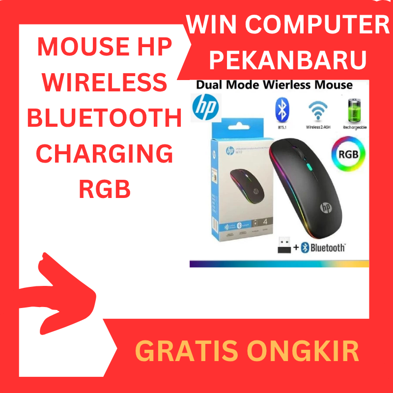 Jual Mouse Slim HP W10 Wireless RGB 2 Mode Bluetooth | Wireless ...
