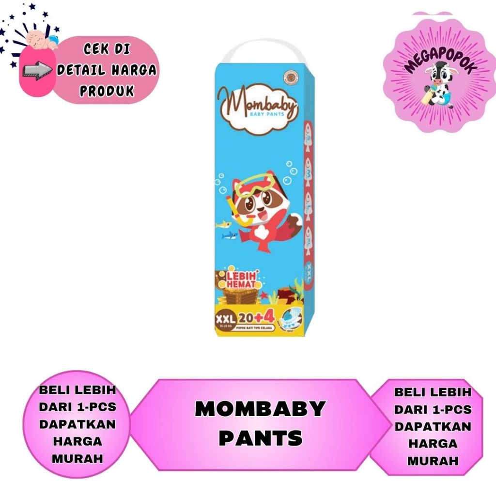 Jual MOMBABY PANTS MEGA PACK JUMBO S 54+6/M 50+6/L 42+6/XL 36+6/XXL32+6/XXL20+4/megapopok ...
