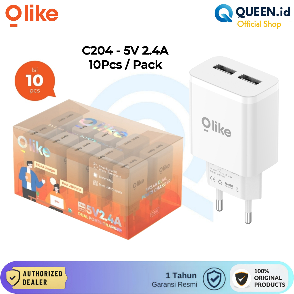 Jual (10Pcs / Pack) Olike C204 Charger Adaptor 2.4A 12W DUAL USB PORT ...