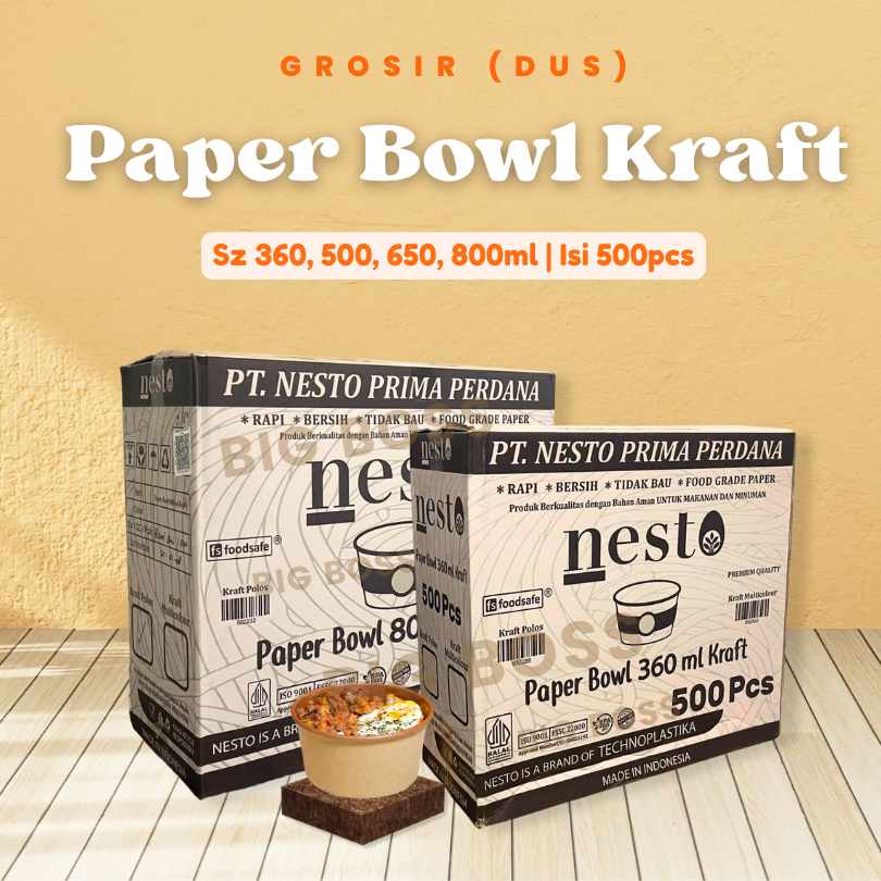 Jual [DUS] Paper Bowl Kraft Coklat | Rice Bowl Mangkok Kertas 360ml ...
