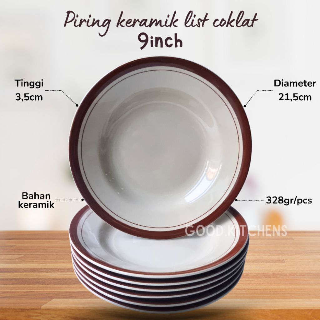 Jual G302 PIRING MAKAN 9inch PIRING KERAMIK LIST COKLAT PIRING LUCKY ...