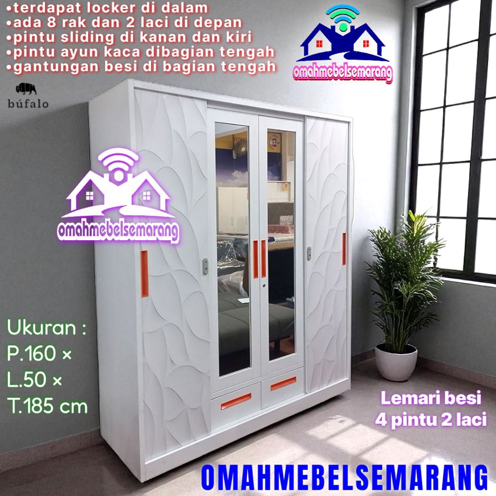 Jual Lemari pakaian 4 pintu 2 laci sliding geser bahan besi BUFALO XR ...