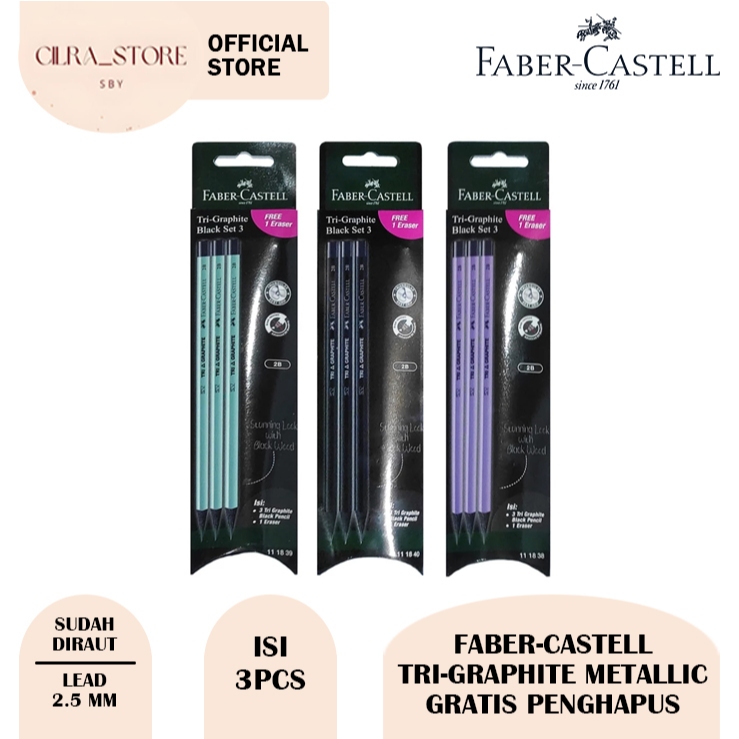 Jual Faber-Castell Tri-Graphite Metallic Set 3 Gratis Penghapus 111838 ...