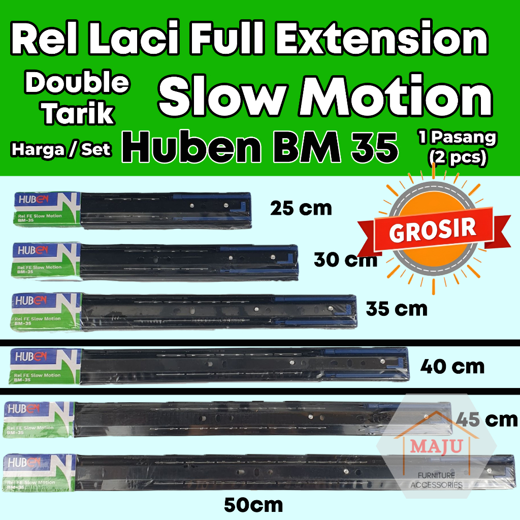 Jual Rel Laci Slow Motion 40 cm Huben BM-35 Grosir Full Extension ...