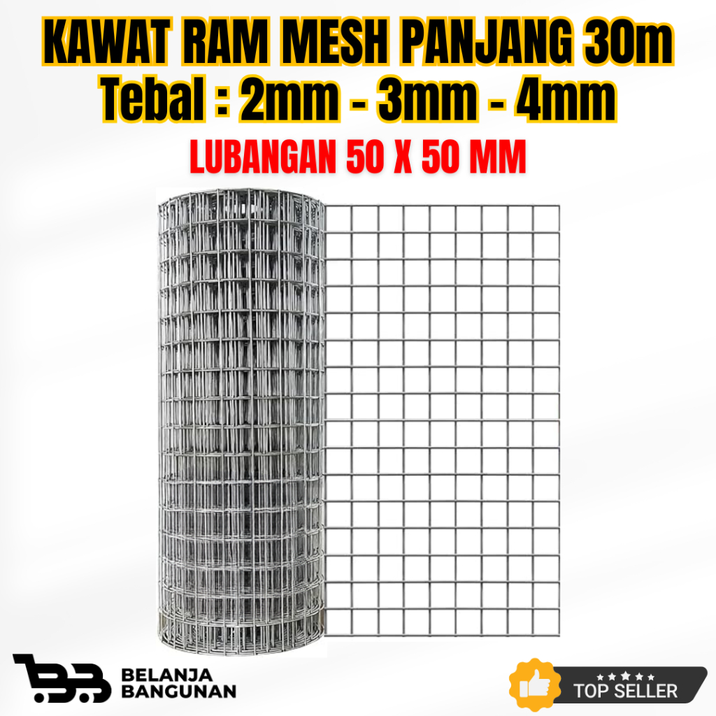 Jual Kawat Ram Mesh Galvanis UK. 1.8 x 30m - Tebal 2mm - 3mm - 4mm ...