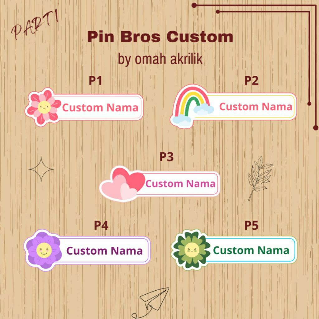 Jual Nametag Acrylic Custom Nama Tema Bunga Lucu / Pin Bros Anak Cetak ...