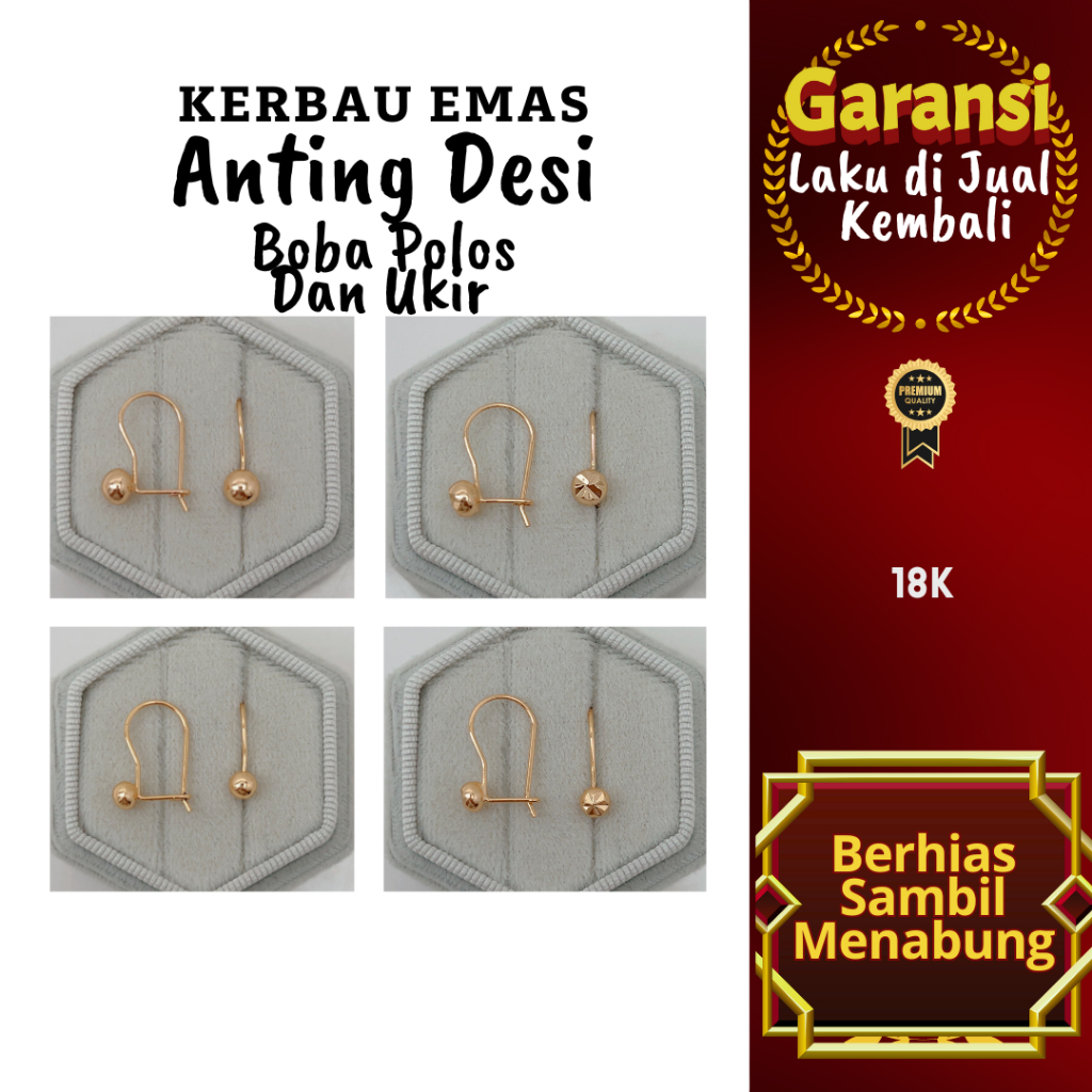 Jual A 1023 Kerbau Emas Anting Desi Boba Polos dan Ukir Warna 18K ...