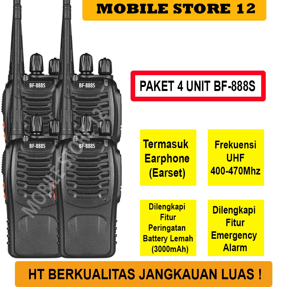 Jual Walkie Talkie BF888S 4 Unit HT Handy Talky Radio Komunikasi Jarak Jauh Termasuk Earset ...