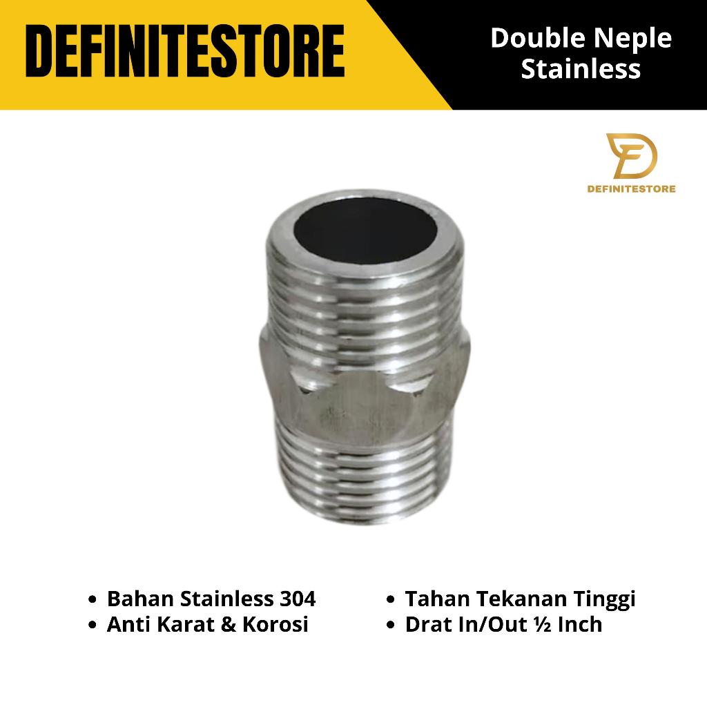 Jual Double Neple 1/2 Inch Drat Luar Fitting Pipa Sambungan Nepel Kran Stainless SUS 304 Anti ...