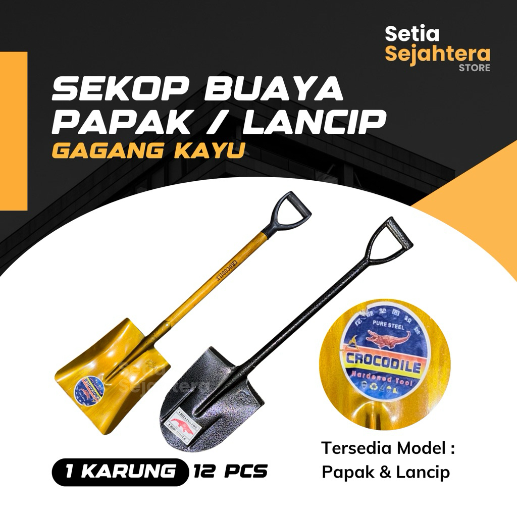Jual CROCODILE Sekop Pasir Gagang Kayu Besi Cap Buaya Papak Lancip Skop ...
