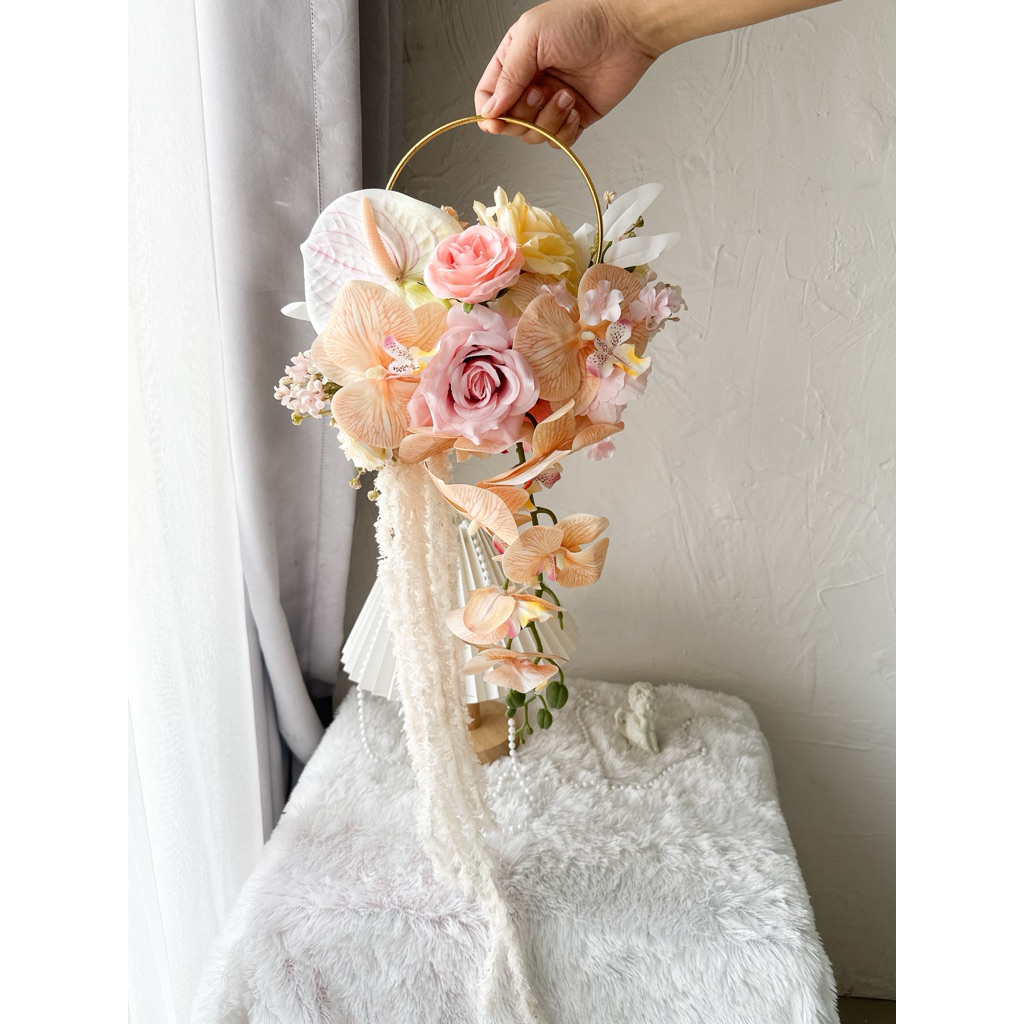 Jual Flower hoop wedding - soft peach and pink | Shopee Indonesia