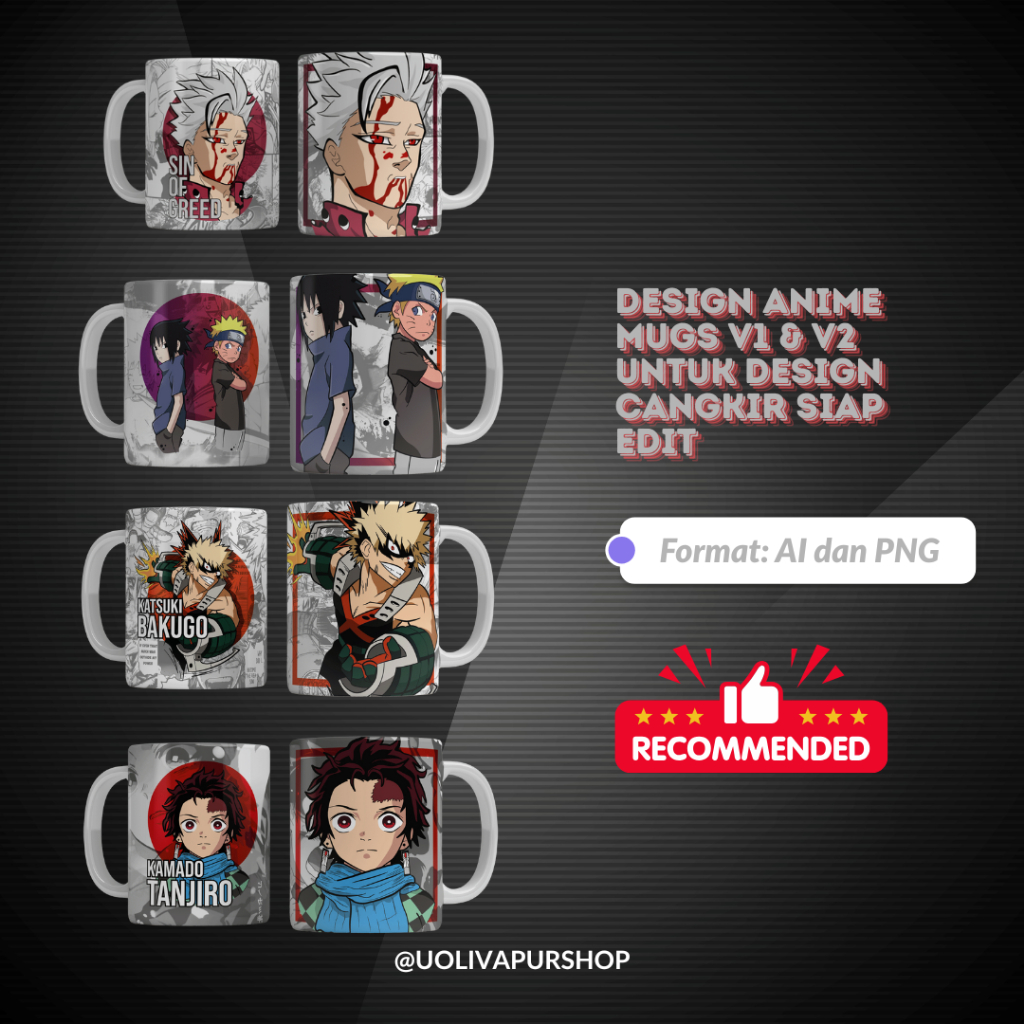 Jual Design ANIME MUGS V1 & V2 untuk Design Cangkir Siap Edit | Shopee ...