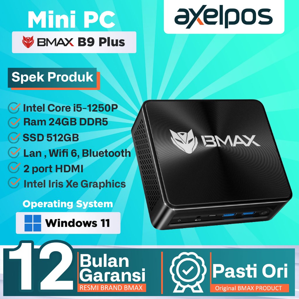 Jual Axelpos Mini PC BMAX B9 Plus Intel Core i5 i5-1250P Ram 24GB/ SSD ...