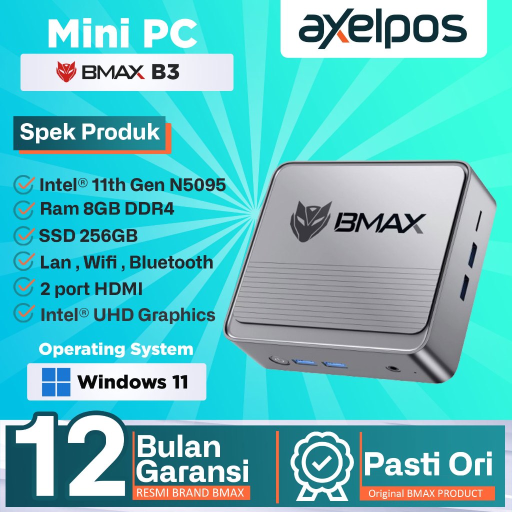 Jual Axelpos BMAX Mini PC B3 Intel N5095 8/256GB SSD with Windows 11 ...