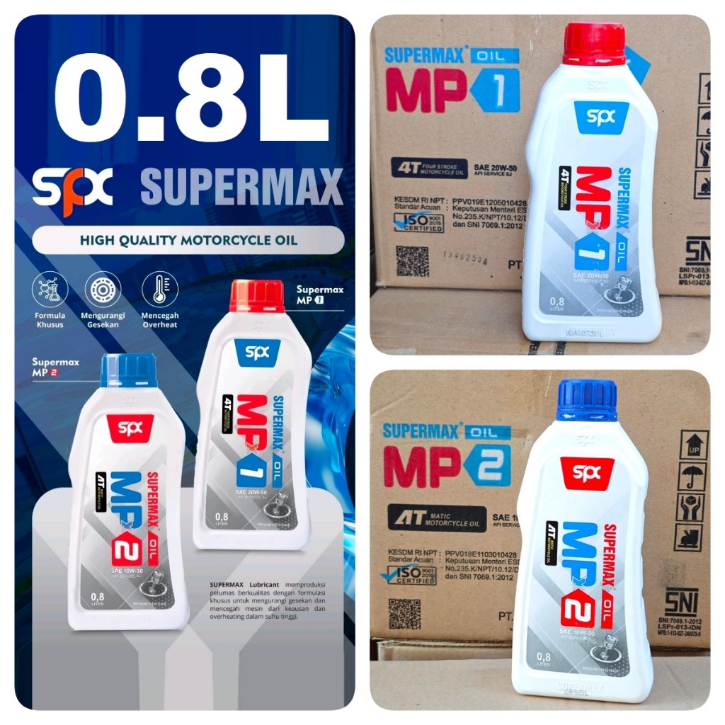 Jual OLI MESIN SUPERMAX MP1 MP2 spc 0.8l 0.8 liter sae 20w 50 10w 30 0.8 800 ml oil 4t japan sni ...