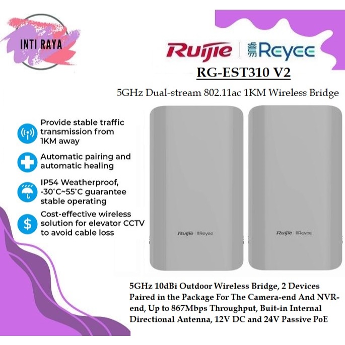 Jual RG-EST310 V2 5GHz Dual-stream 802.11ac 1KM Wireless Bridge - 1 ...