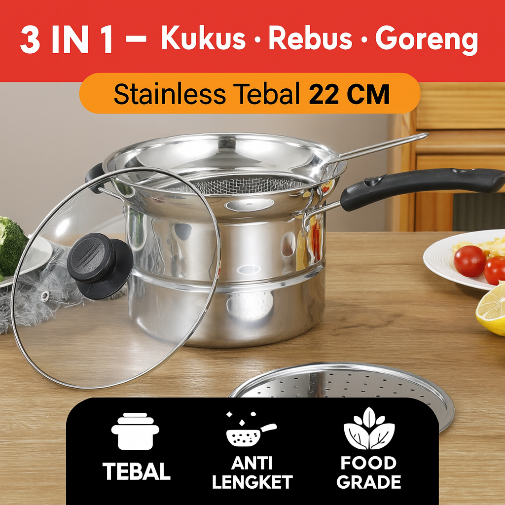 Jual Iniana Official Shop - Panci 3 in 1 Kukus Rebus & Goreng / Panci ...