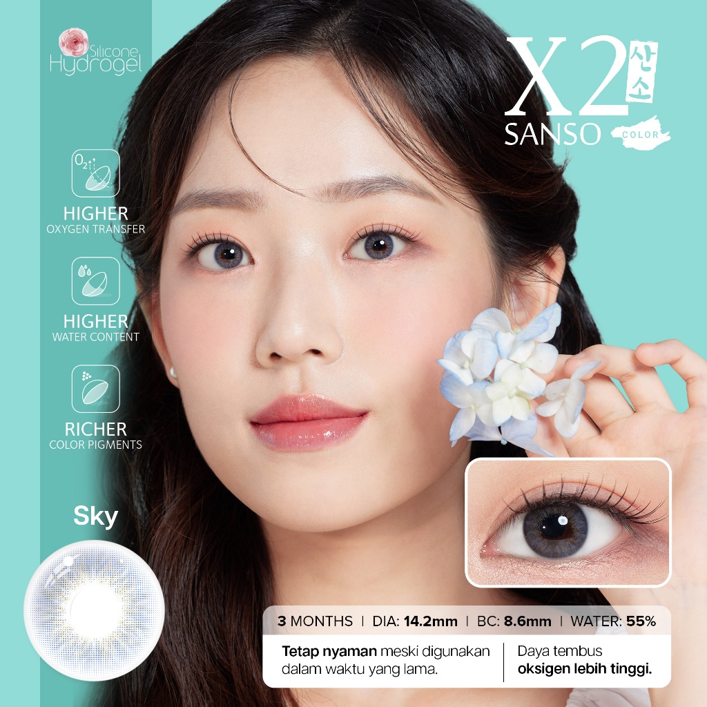 Jual X2 Sanso Softlens - Sky Blue | Soflens Biru Minus | Soflens X2 ...