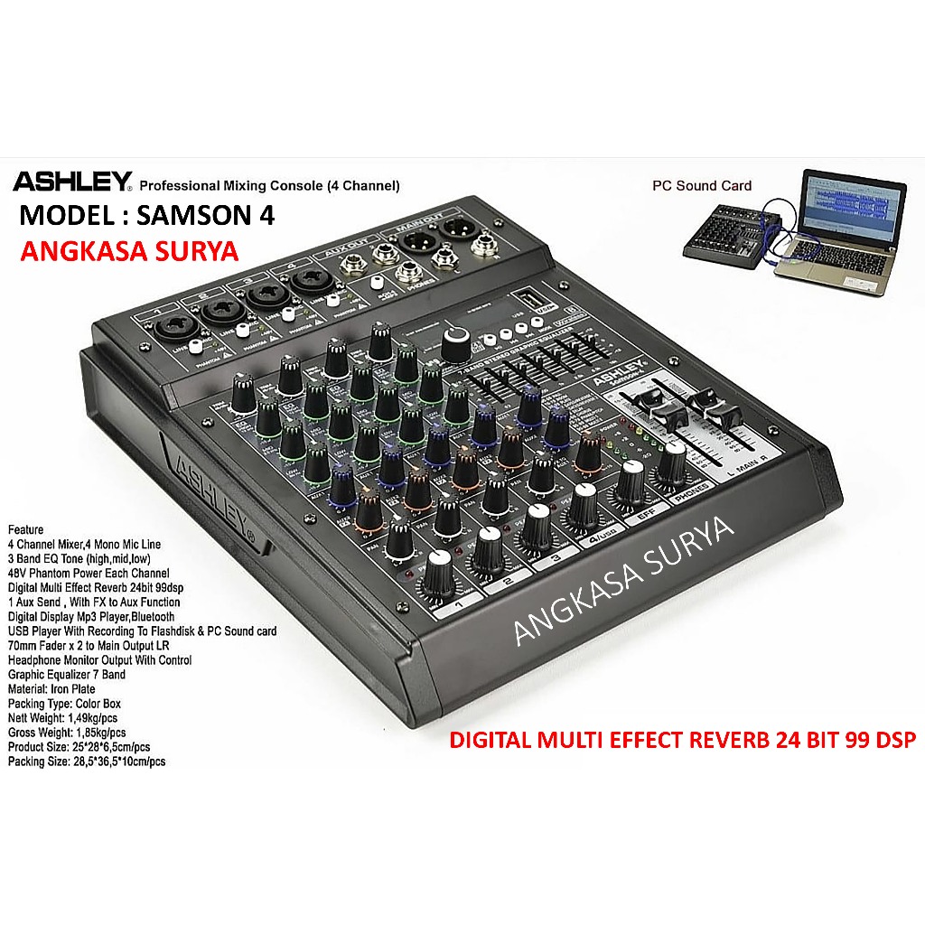 Jual Mixer Audio ASHLEY SAMSON 4 ORIGINAL / MIXER ASHLEY SAMSON4 / Mixer 4 Channel USB Bluetooth ...