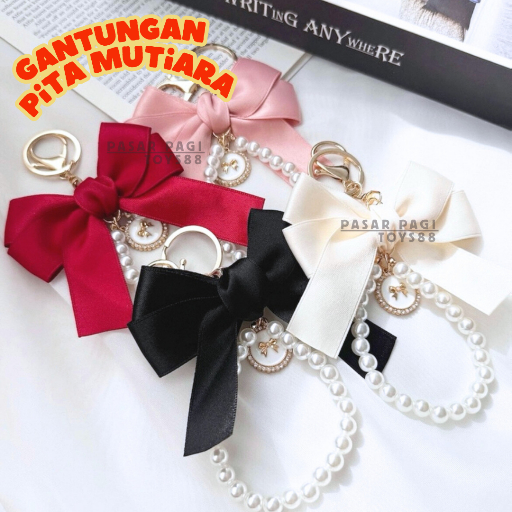 Jual GANTUNGAN Kunci Ribbon Pearl Keychain Tas Pita Mutiara Phone Strap ...