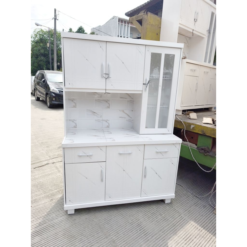 Jual lemari dapur 3 pintu minimalis putih estetik marble look | Shopee ...