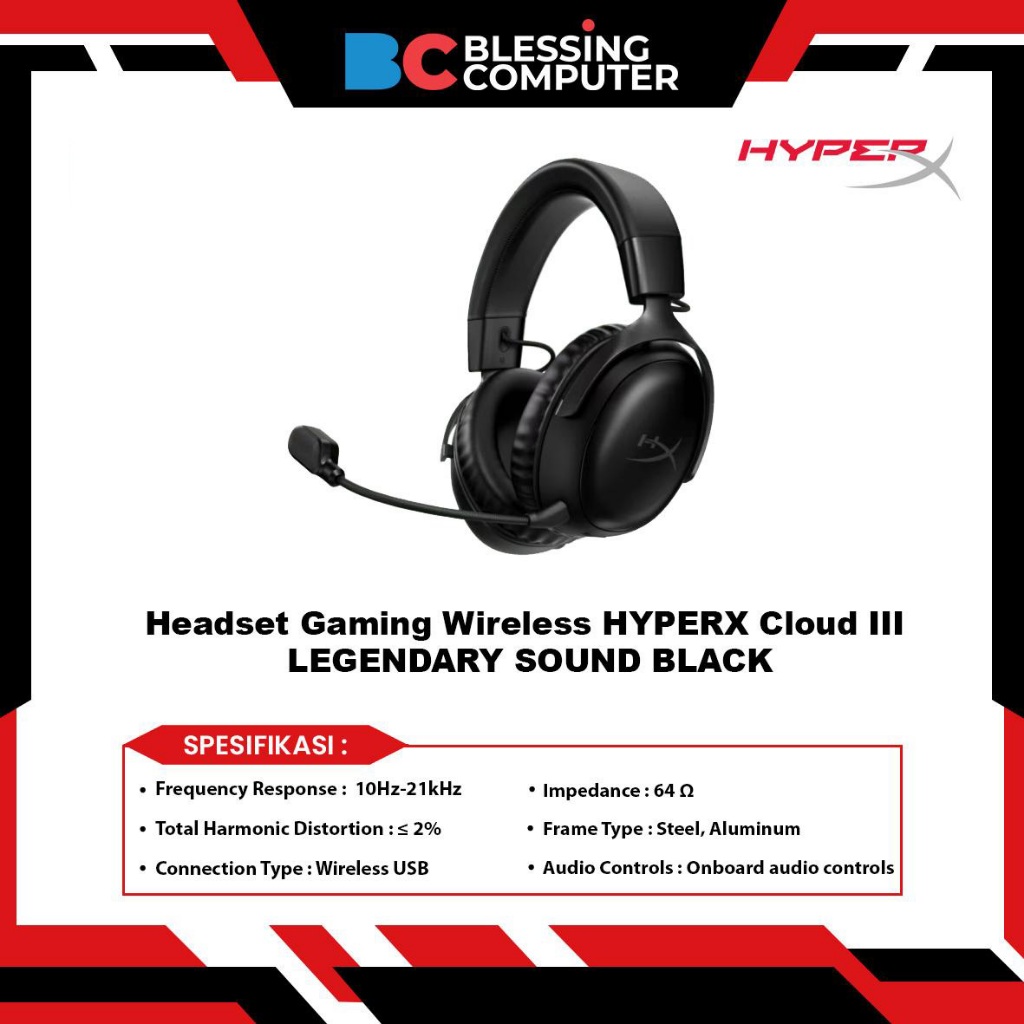 Jual Headset Gaming Wireless HYPERX Cloud III LEGENDARY SOUND BLACK ...