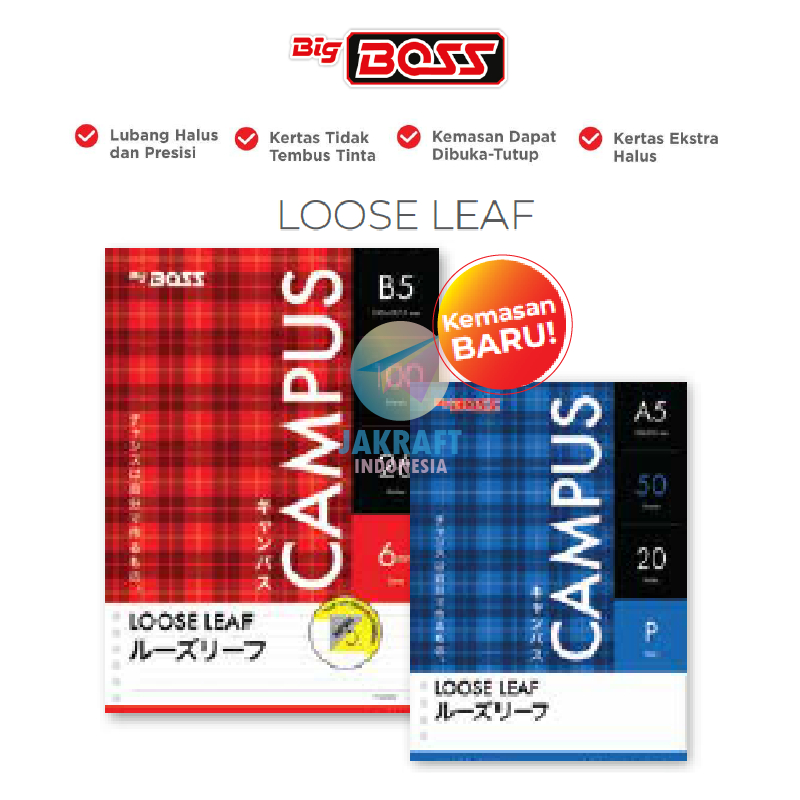 Jual (1 Pack) Kertas File Loose Leaf BIG BOSS B5 Isi 50 / 100 Lembar Bergaris Ruled / Polos ...